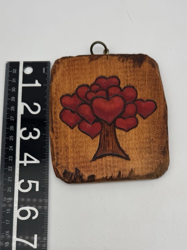 Wood Plague Hand Carved Tree Red Heart Shaped Leaves 4” - Etsy