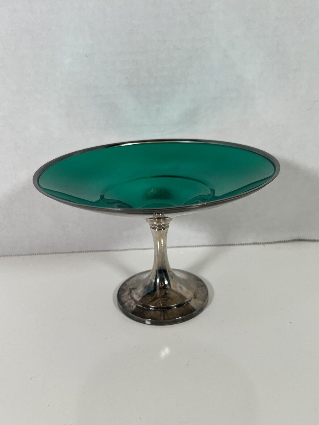 Oneida Silversmiths Compote Candy Dish Mid Century Green Liner MCM - Etsy
