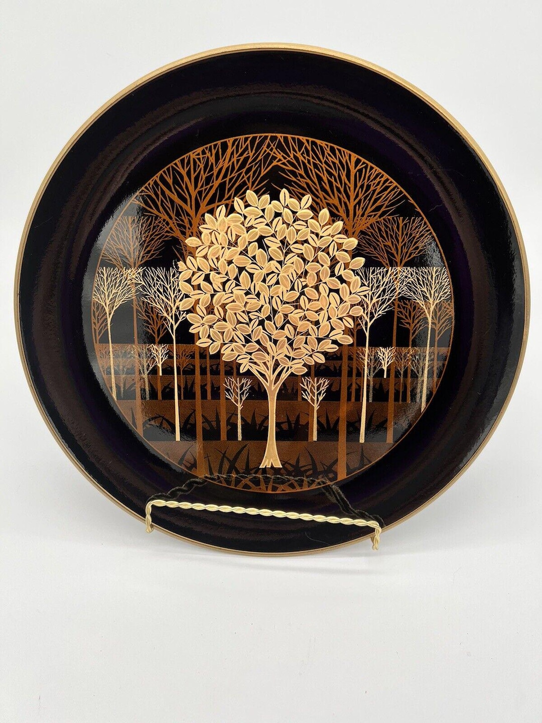 Otagiri Gold Trees Black Shallow Bowl Plate 10” Golden Forrest - Etsy