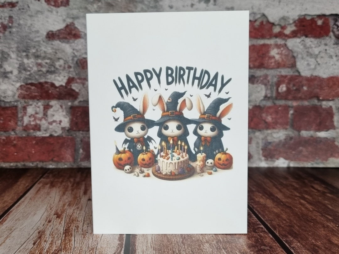 Spooky Birthday Card, Witch Bunnies, Gothic, Happy Birthday - Etsy