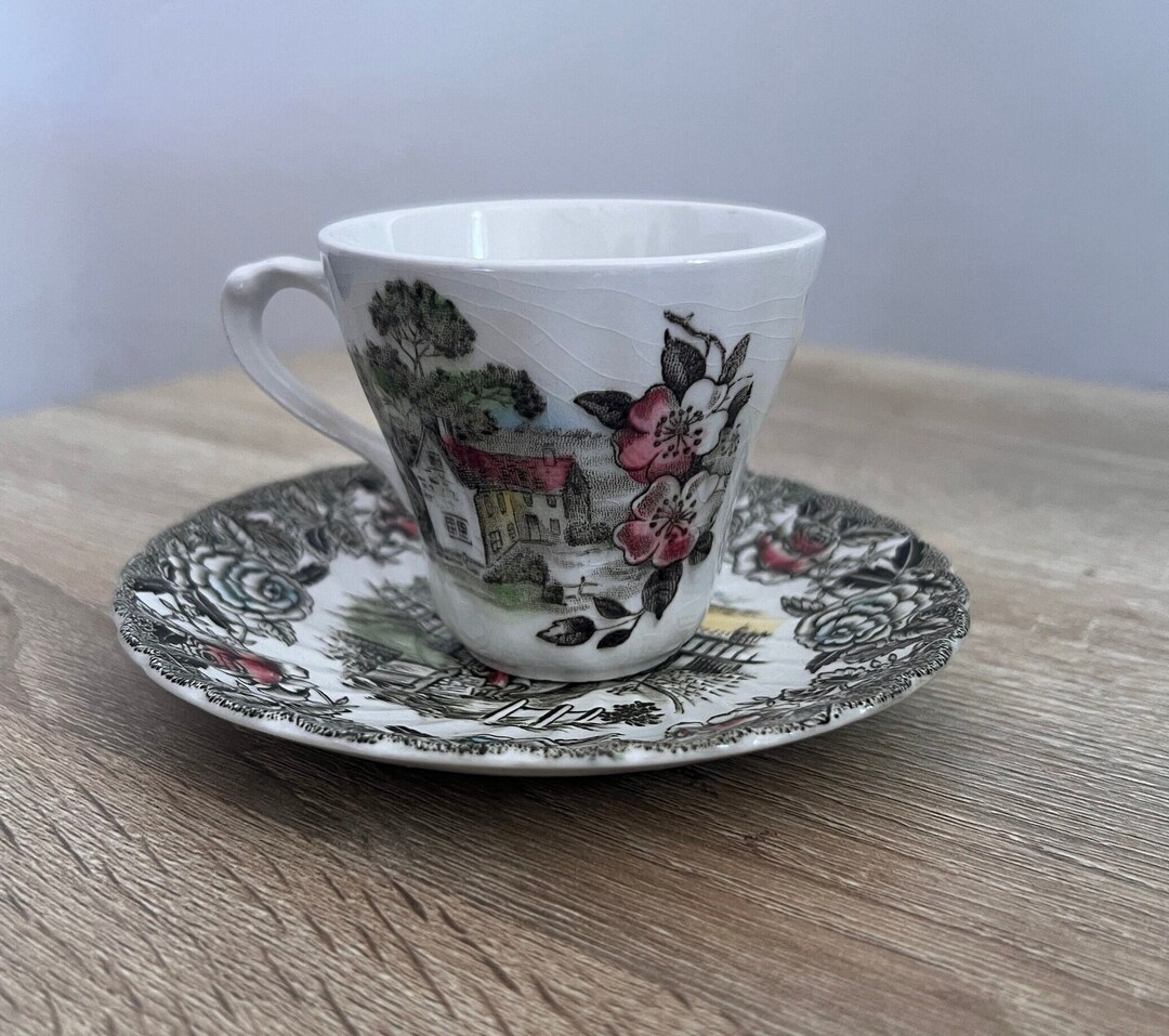 Vintage English Country Scenes Teacup and Saucer Handpainted Decorative ...