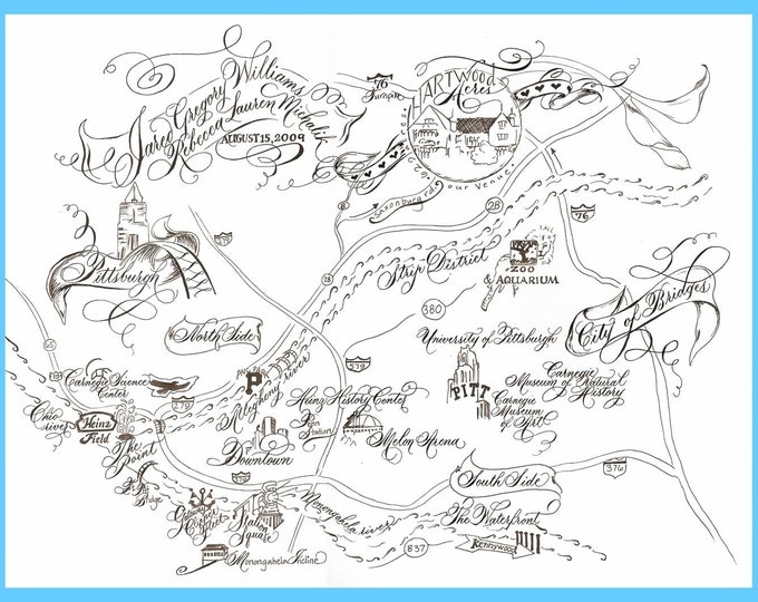 Custom Wedding MAP Hand Calligraphy and Illustration - Etsy