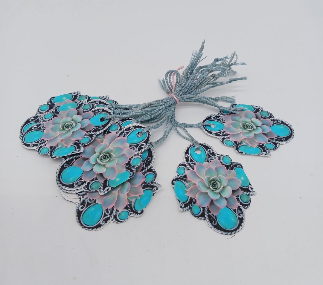 Succulents and Light Turquoise Printed Cardstock String Tags Set of 15 ...