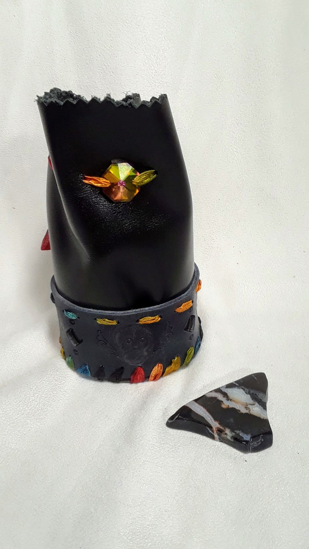 The Dark Rainbow Black Leather Drawstring Trinket Pouch With Worry ...