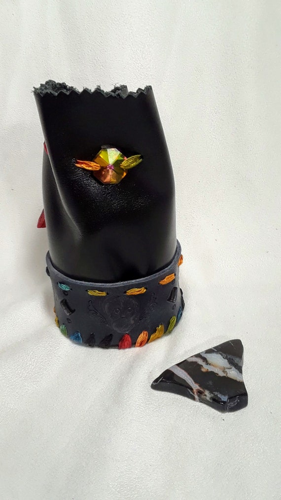 The Dark Rainbow Black Leather Drawstring Trinket Pouch with | Etsy