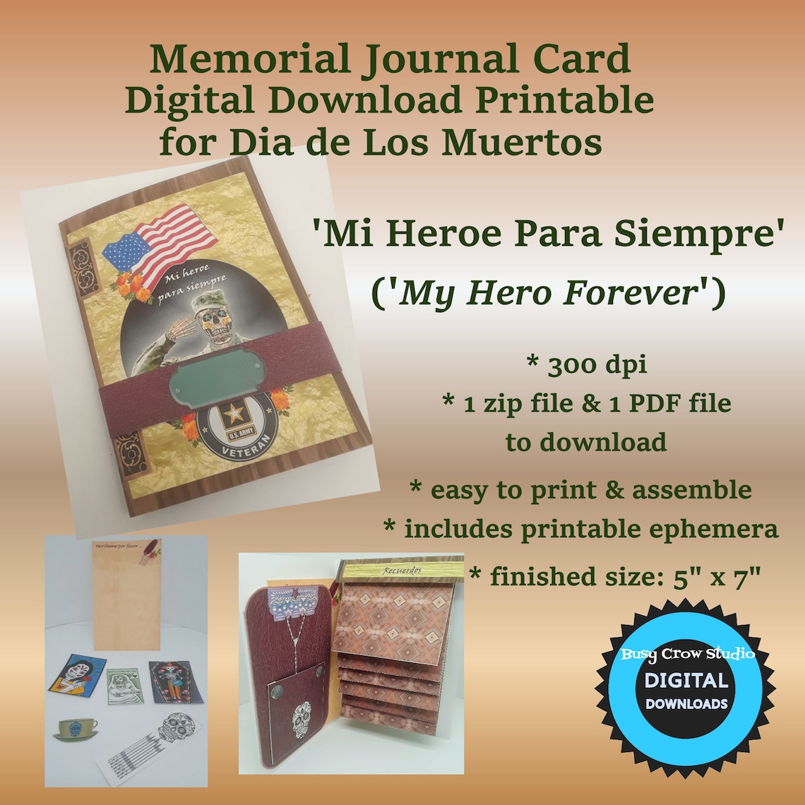 Printable Digital Download for Memorial Journal Card for Dia - Etsy