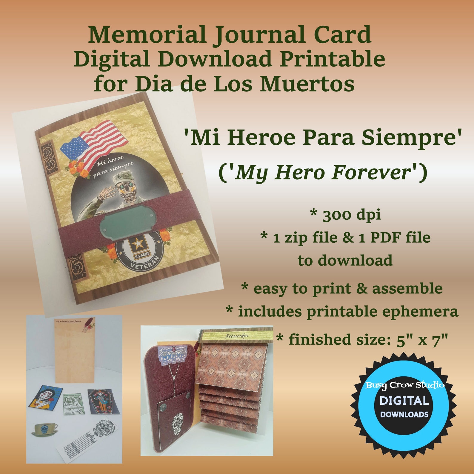 Printable Digital Download for Memorial Journal Card for Dia - Etsy