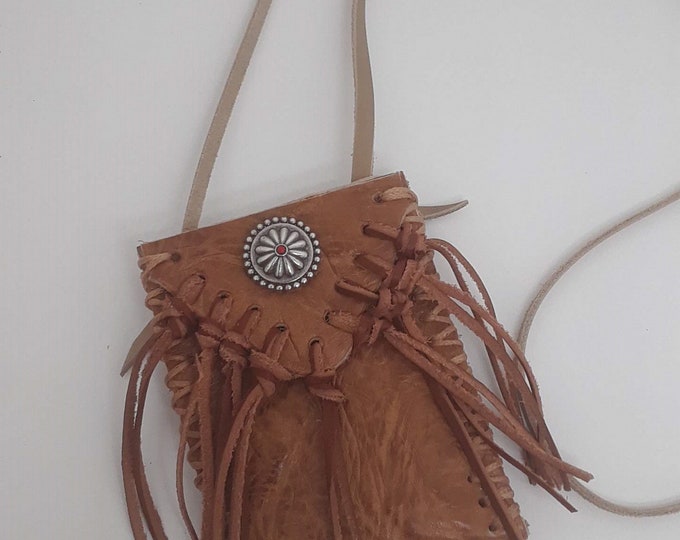 Handmade Leather Amulet Pouch With Fringe and Concho - Etsy