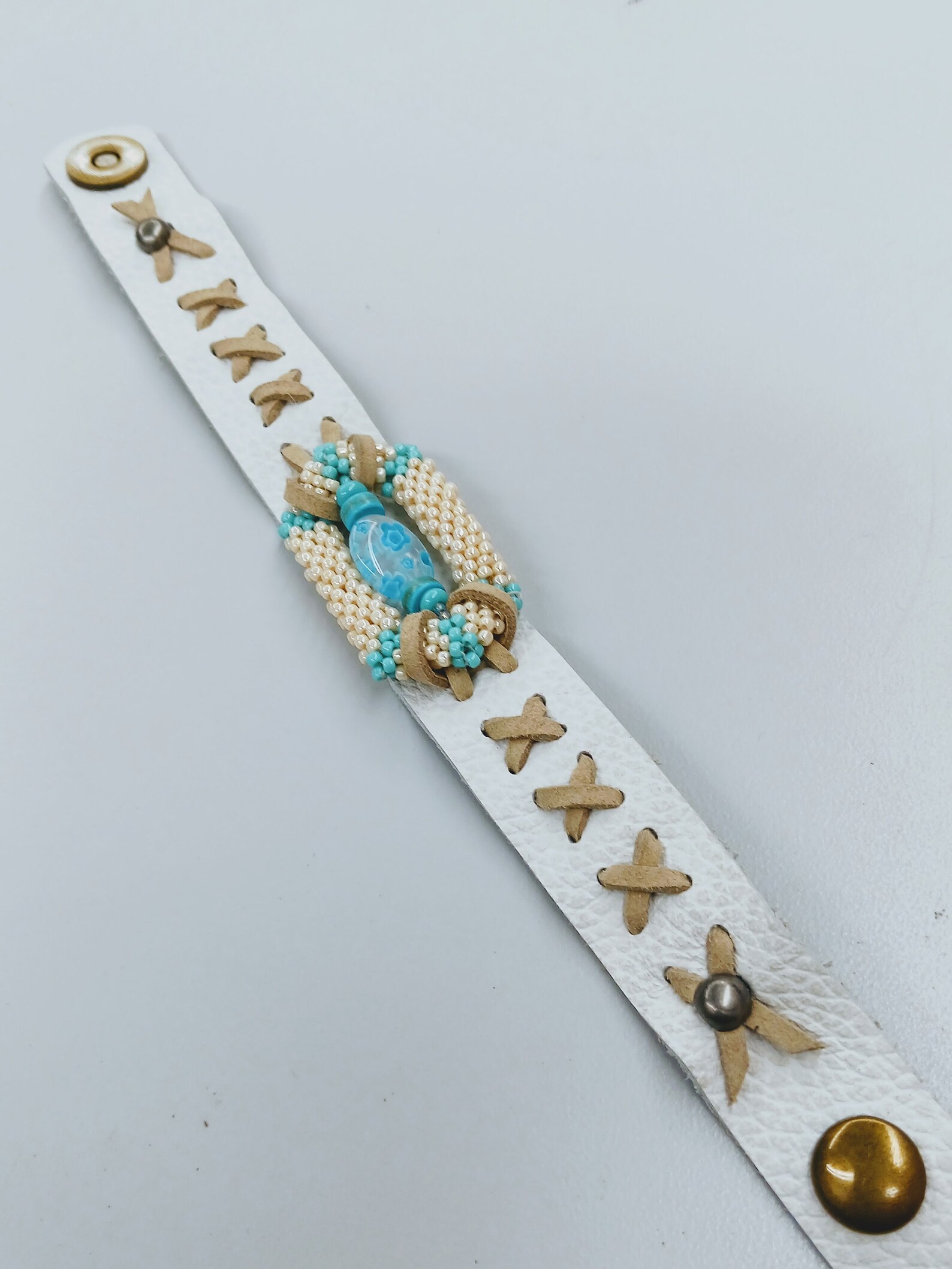 Handmade Beadwork and Leather Bracelet With Mag Snap Closure - Etsy