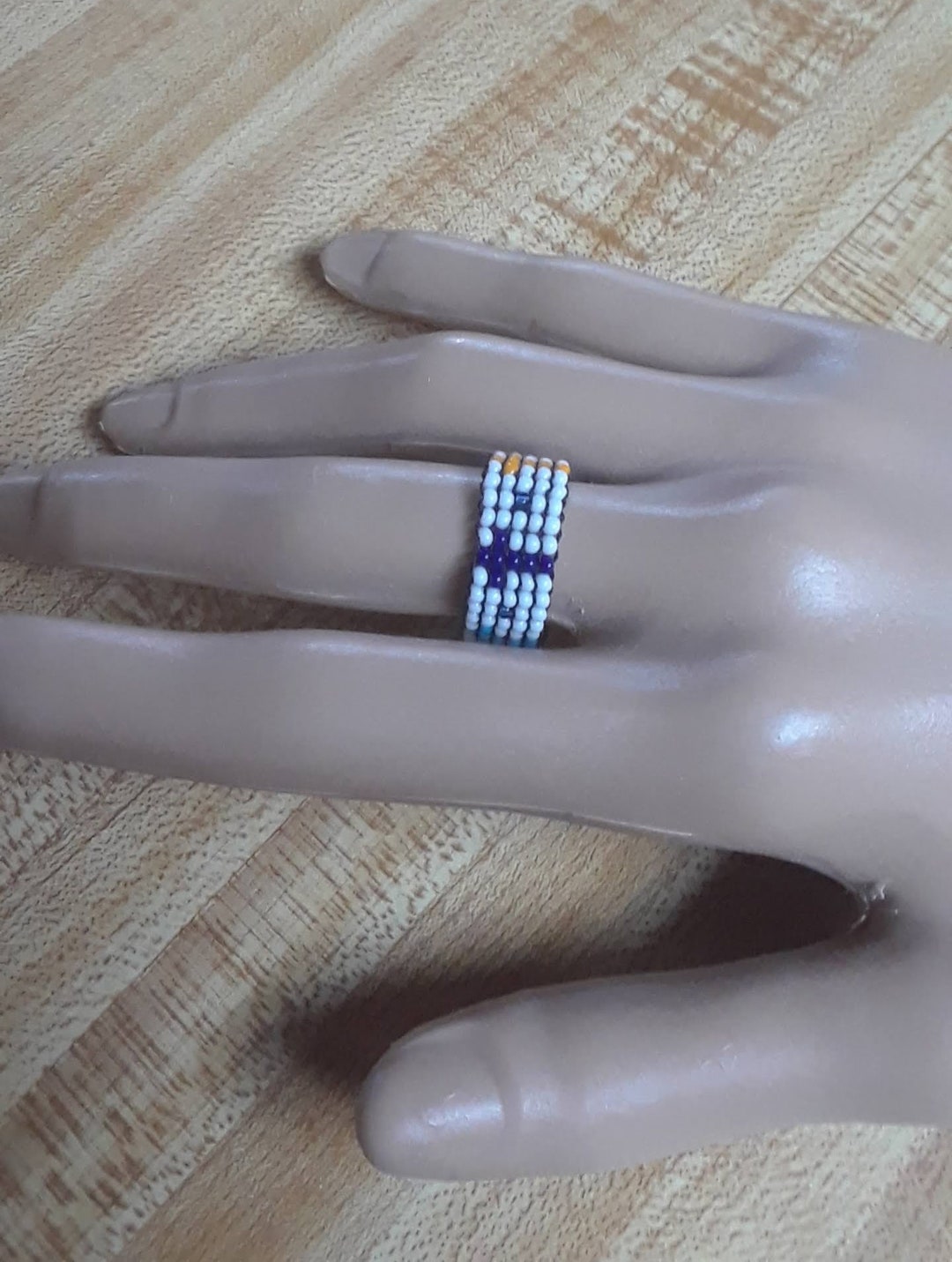 Handmade Seed Bead Finger Jewelry Band Ring With Cross Motif Size 9.5 ...