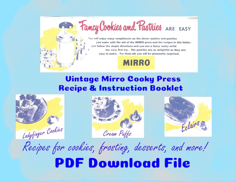 Vintage Instruction and Recipe Booklet for Mirro Cookie Press PDF ...