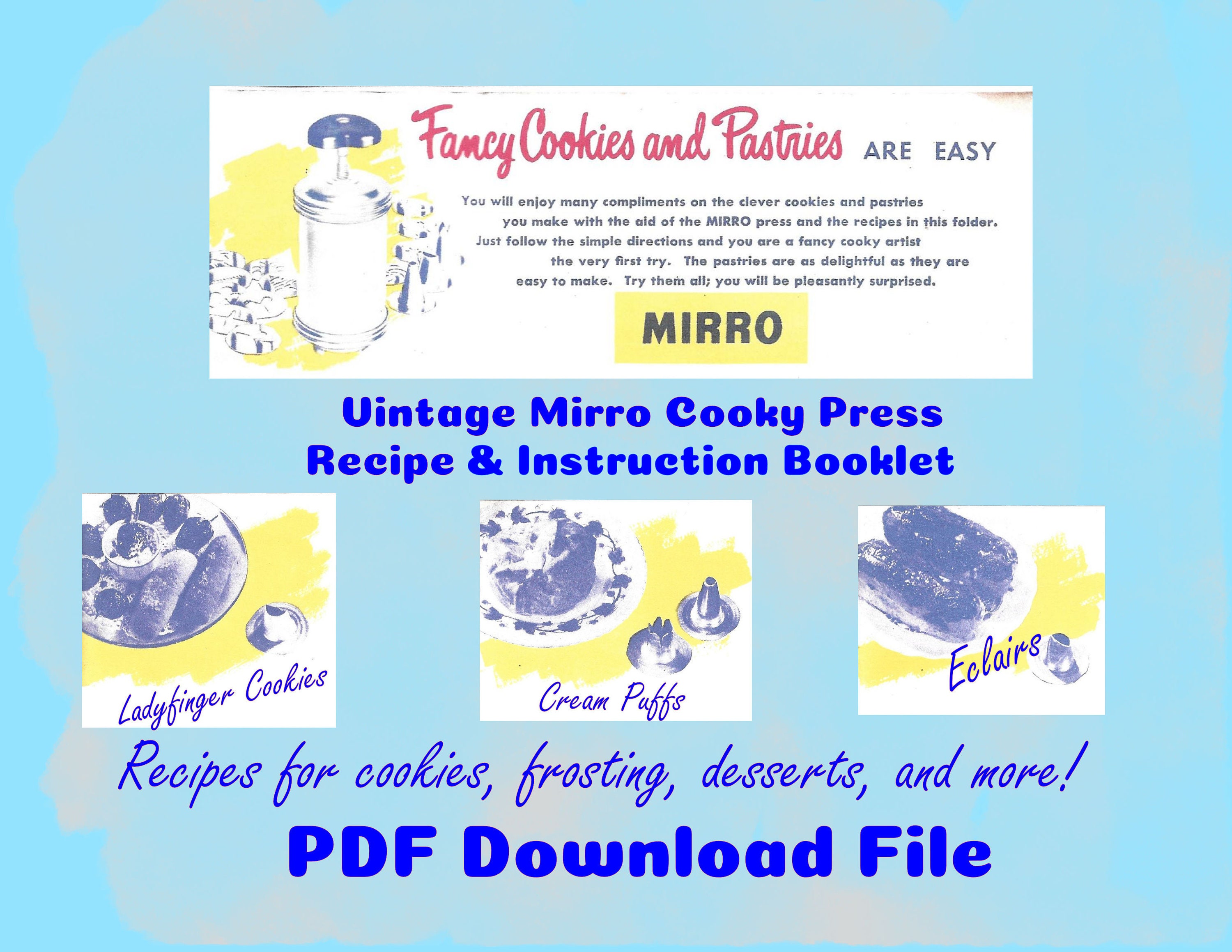 Vintage Instruction and Recipe Booklet for Mirro Cookie Press PDF ...