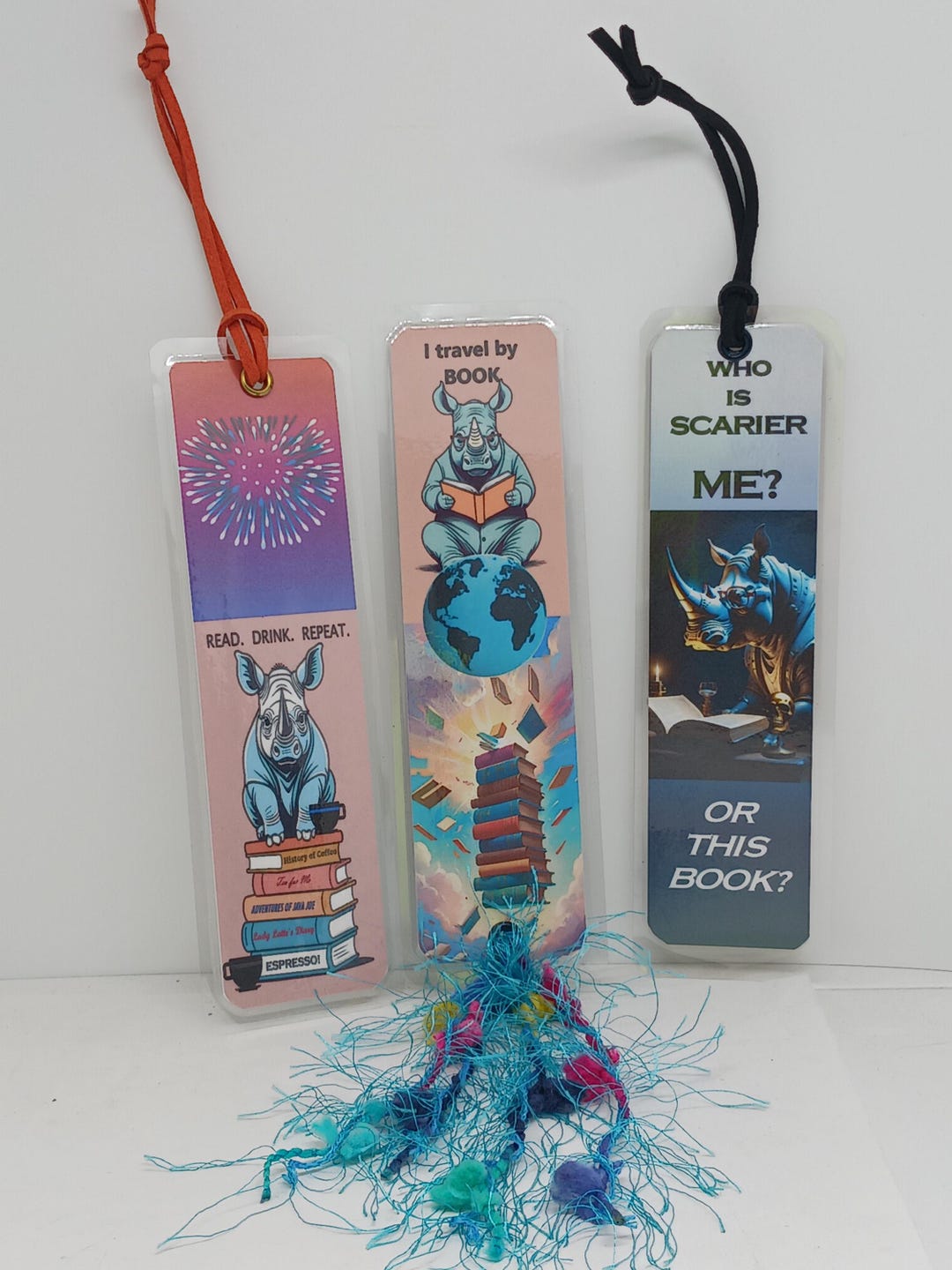 Set of 3 Laminated Bookmarks With Rhino Rhinoceros Book Lover Theme - Etsy