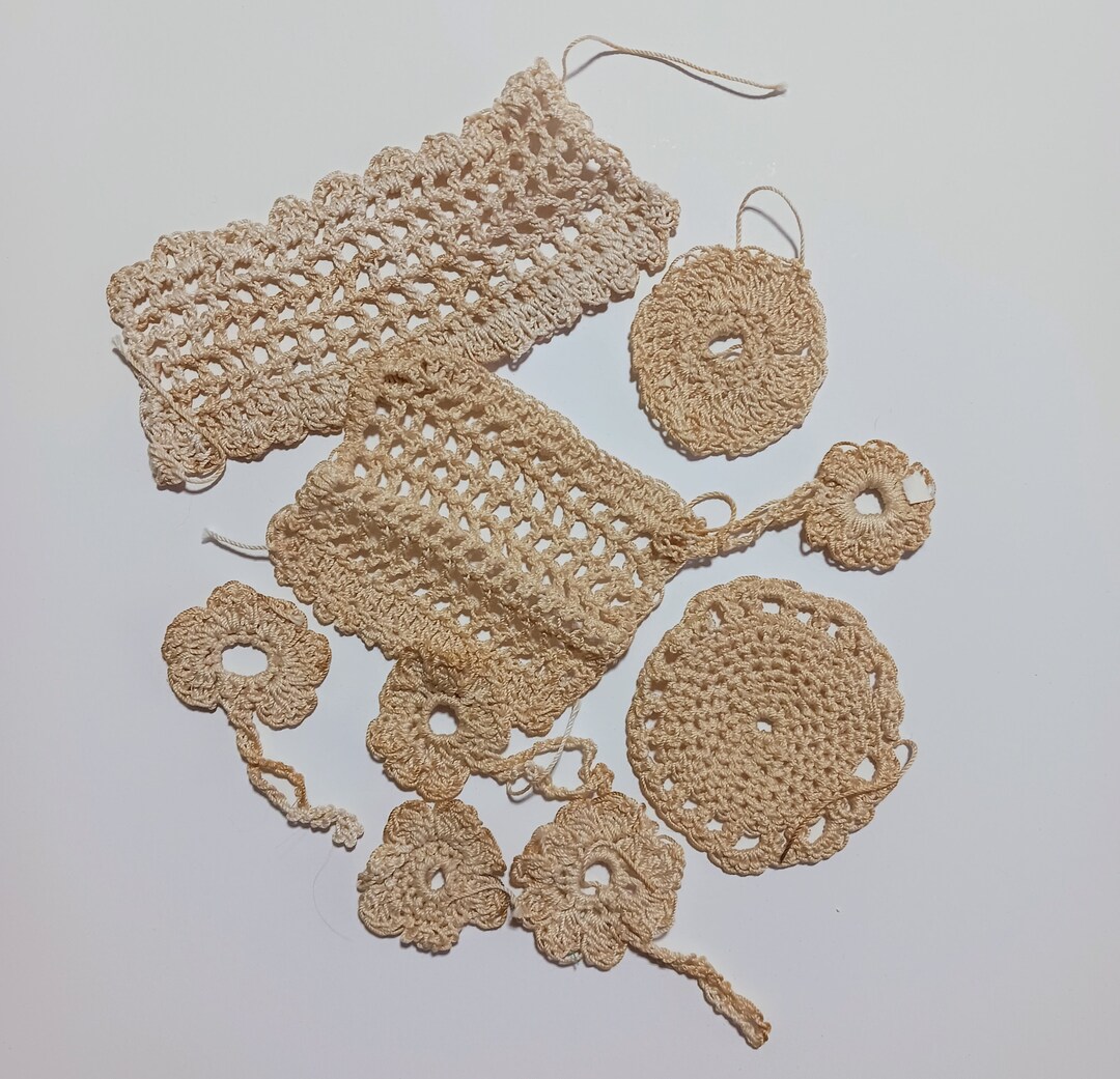 Package of Vintage Crochet Flowers and Filet Blocks for Collage ...