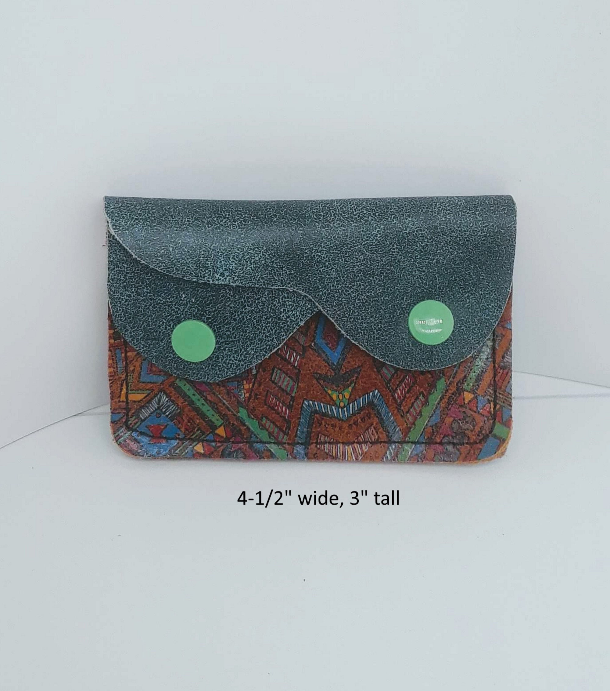 Leather and Printed Suede Double Snap Flap Card Case - Etsy