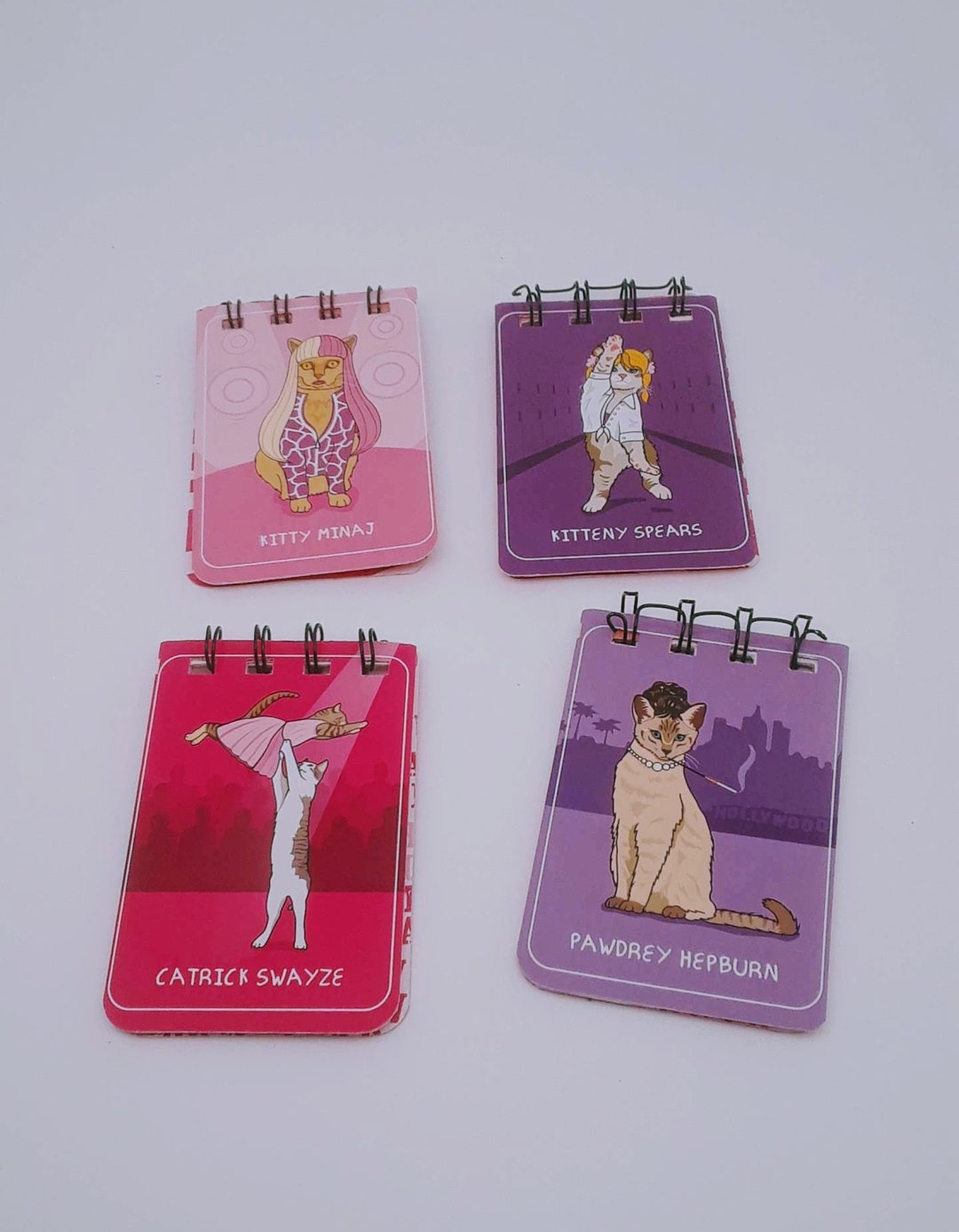 Cat Girls Pink and Purple Handmade Tiny Spiral Notepad Set With ...