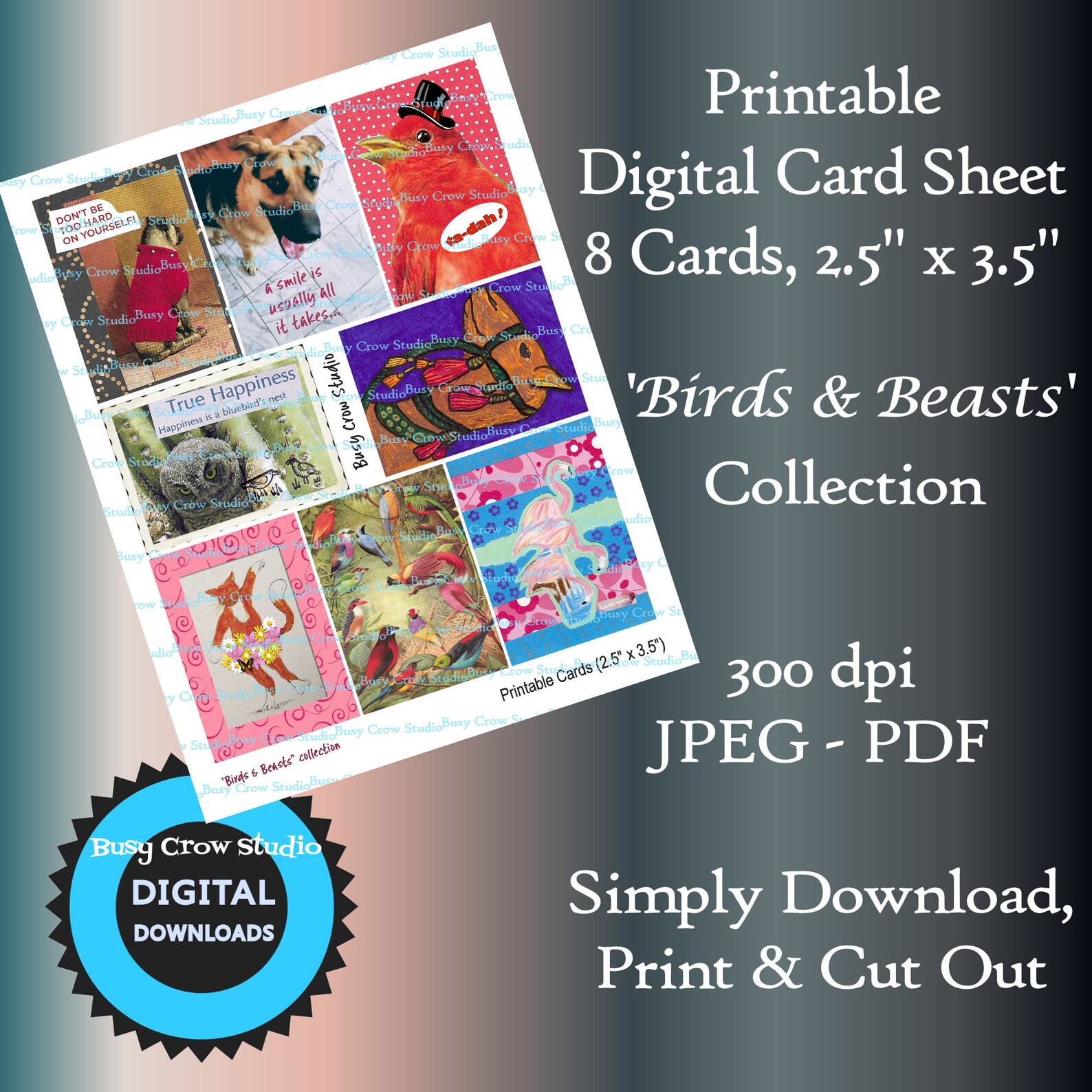 ATC Card Size Birds and Beasts Images Printable Digital Download ...