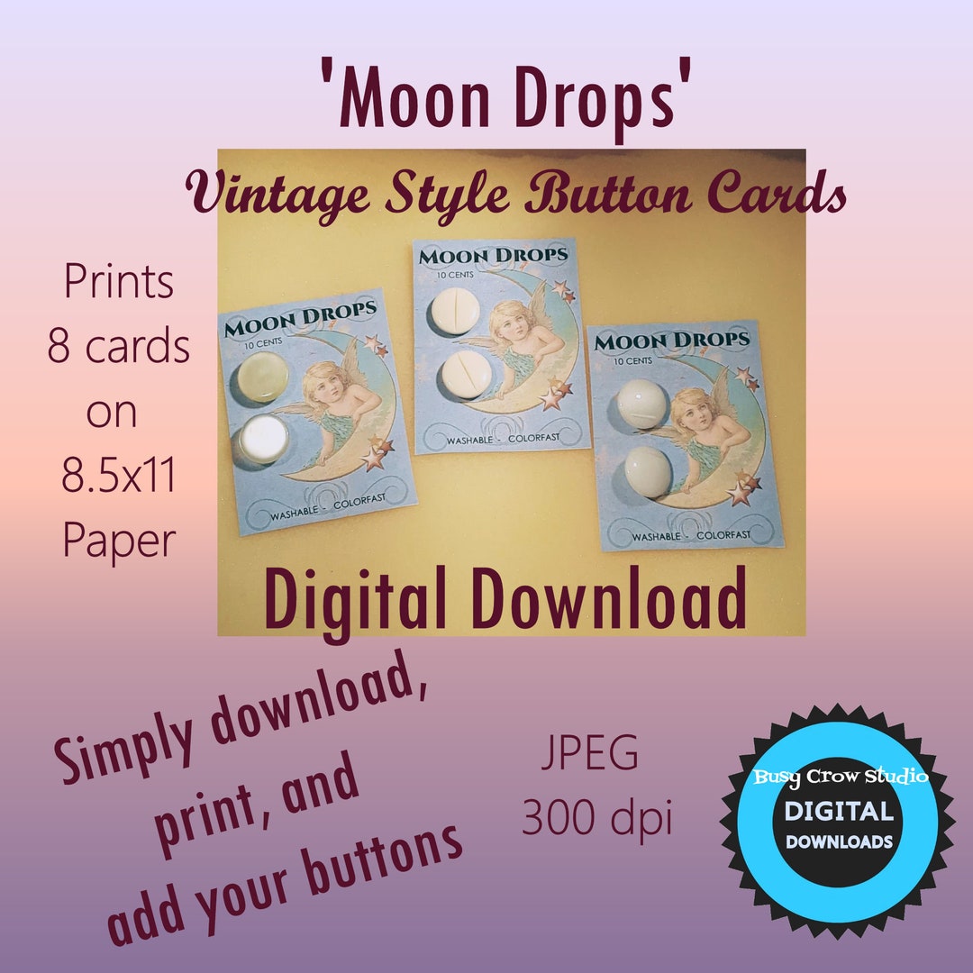 Digital Download Printable Vintage Style Moon Drops Button Cards - Etsy