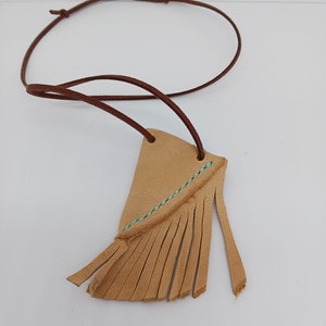 Handmade Deerskin Leather Amulet Pouch Cone Shape With Fringe and Bead ...