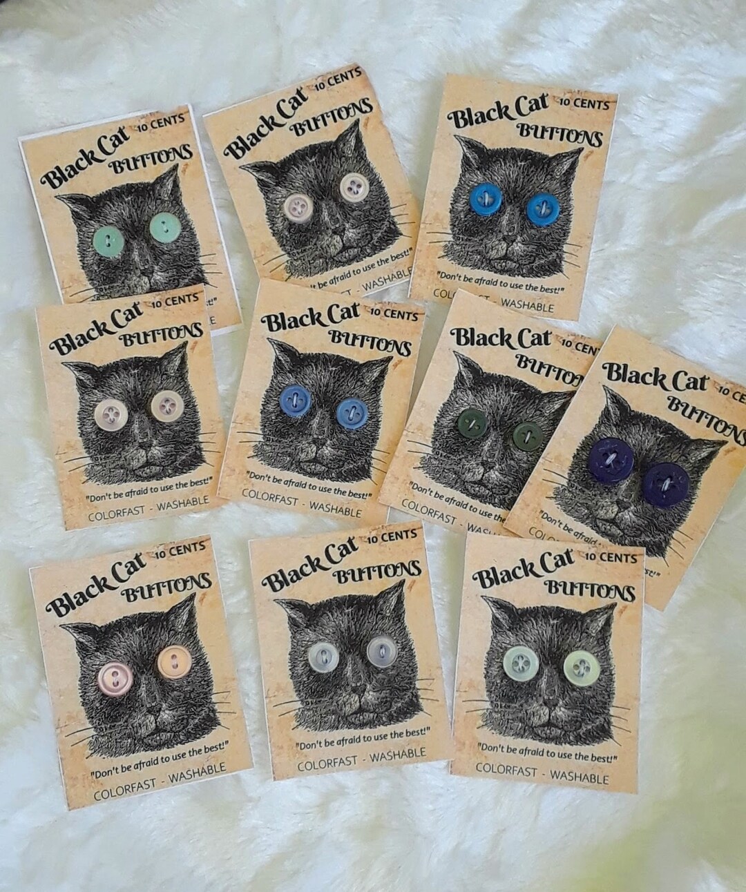 Printed Vintage Style Black Cat Button Cards for Scrapbooking Journal ...