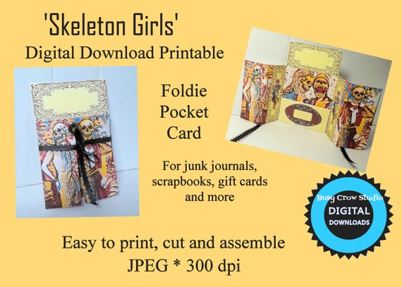 Digital Download Printable Skeleton Girls Foldie Pocket for | Etsy