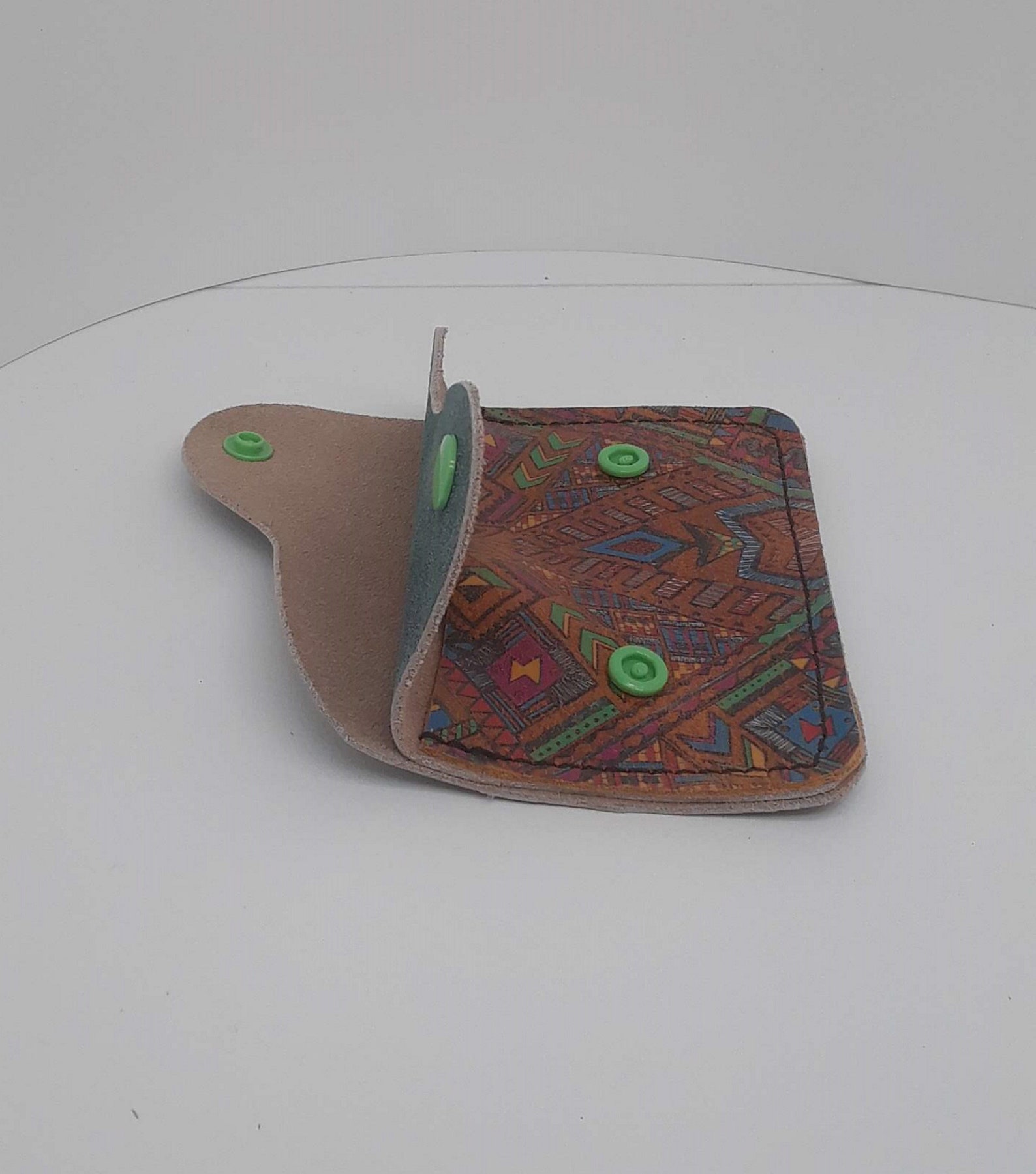 Leather and Printed Suede Double Snap Flap Card Case - Etsy