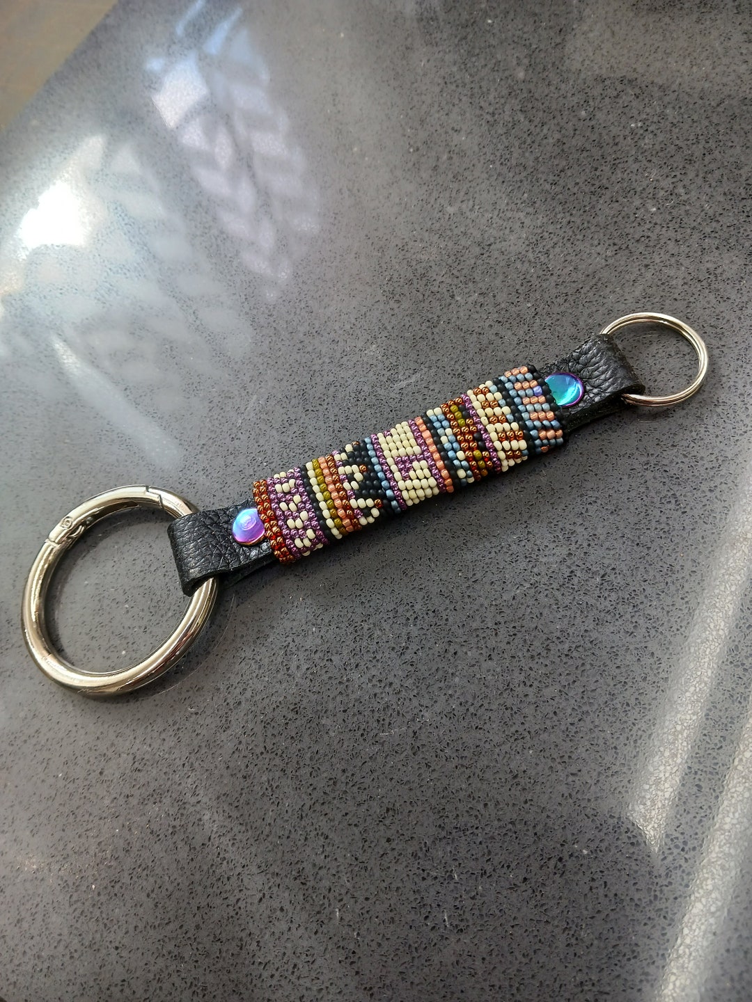 Beadwork and Leather Keychain Clip Fob - Etsy