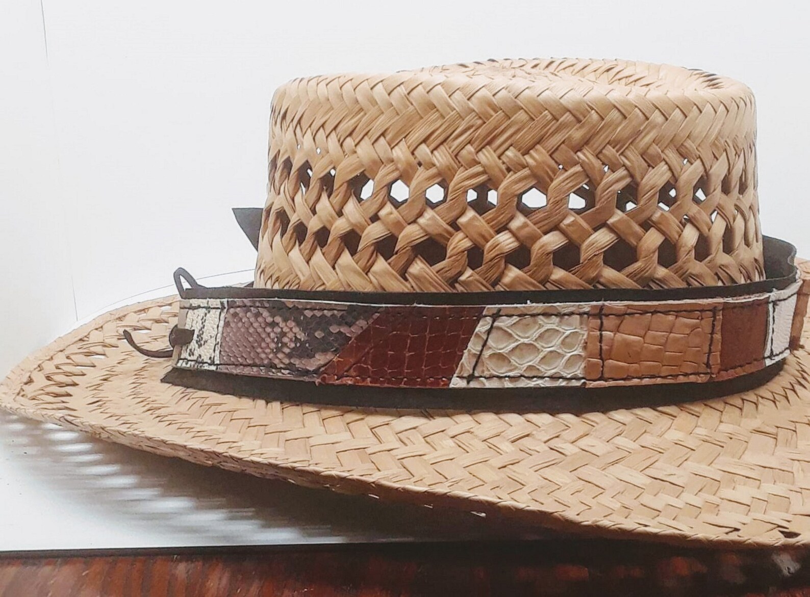 Leather Cowboy Fedora Hat Band With Reptile Patchwork - Etsy