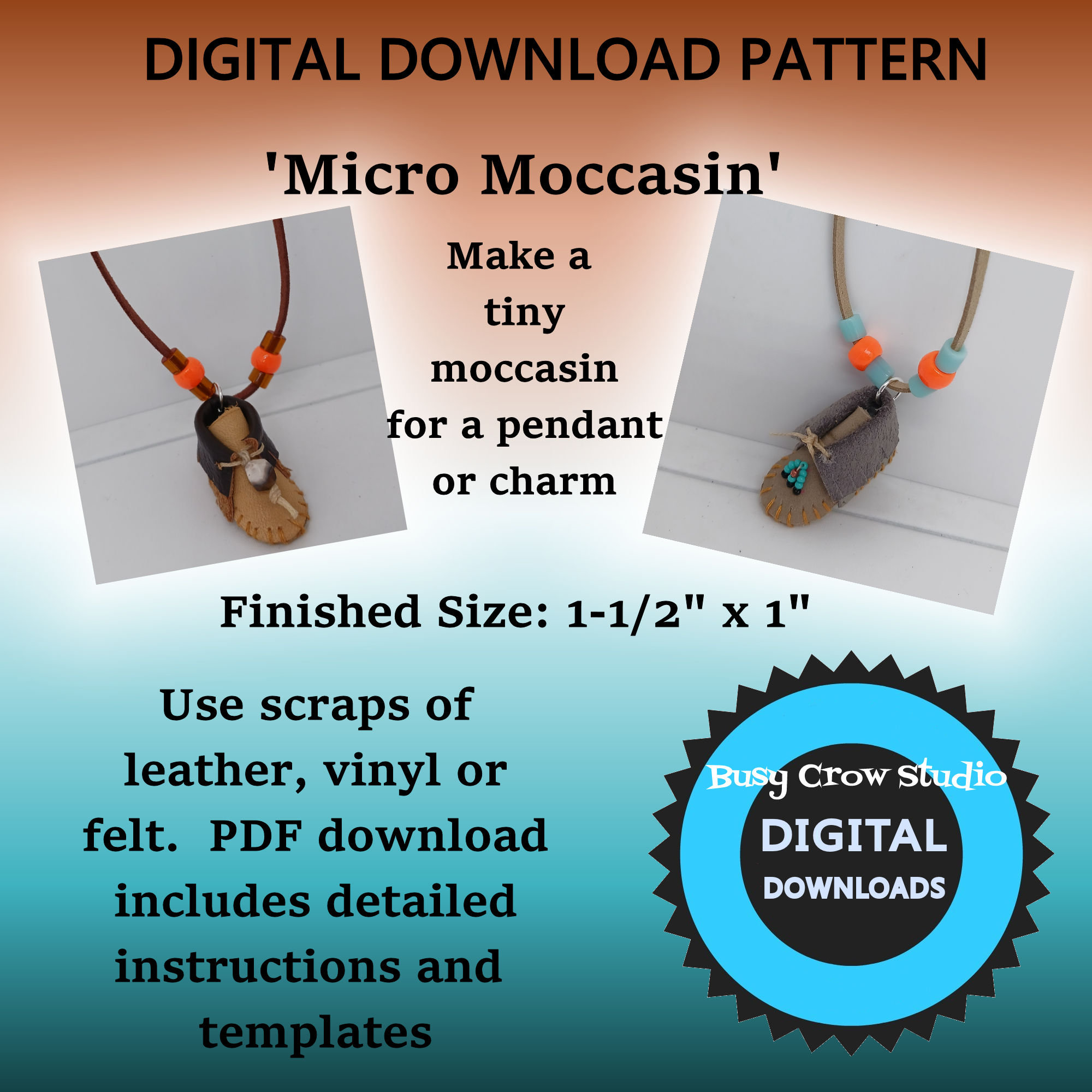 Digital Download PDF Pattern for Micro Moccasin for Pendant or Charm - Etsy