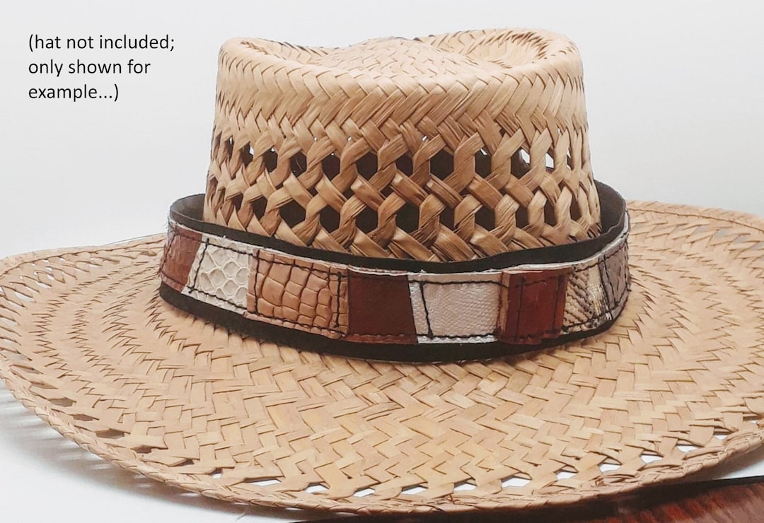 Leather Cowboy Fedora Hat Band With Reptile Patchwork - Etsy