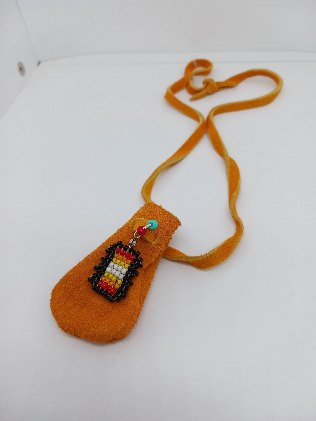 Handmade Deerskin Medicine Pouch Amulet Necklace With Seed Bead Charm ...