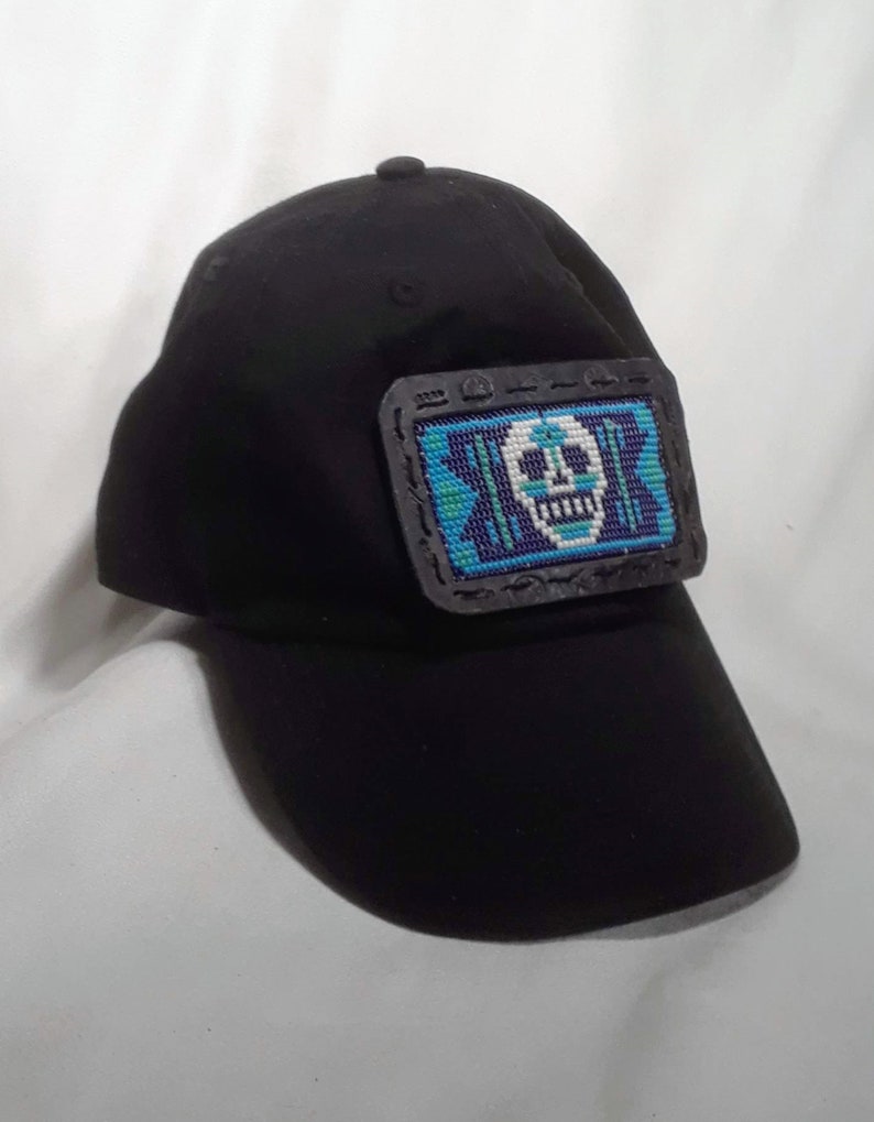 Ball Cap With Beadwork Skull Leather Frame Patch - Etsy