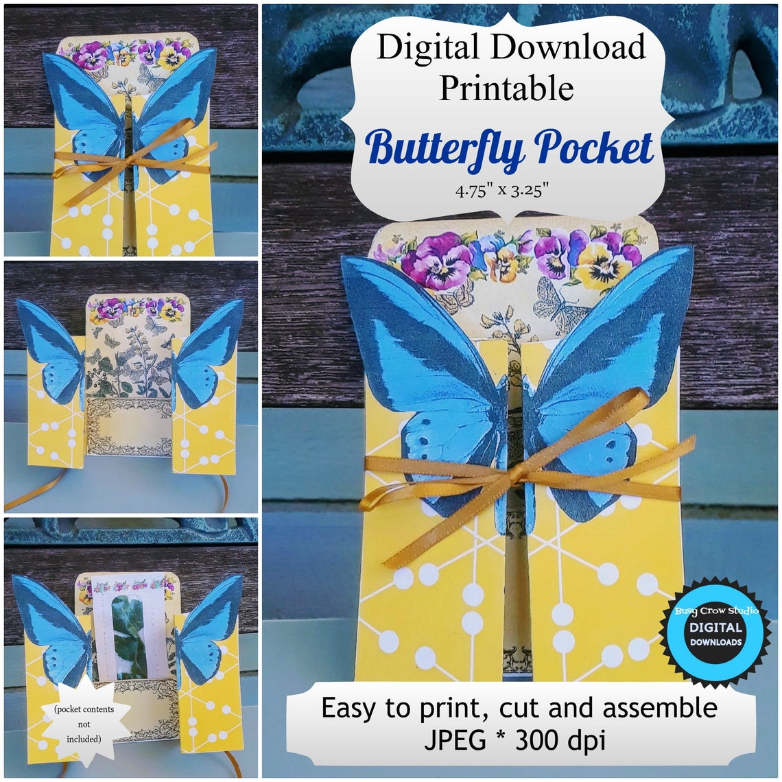 Digital Download Printable Butterfly Foldie Pocket for Junk Journal ...