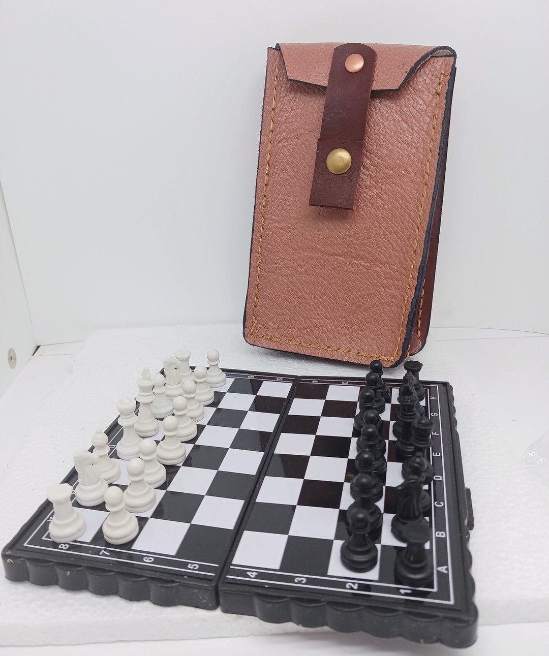 Portable Miniature Chess Board Set With Leather Case - Etsy