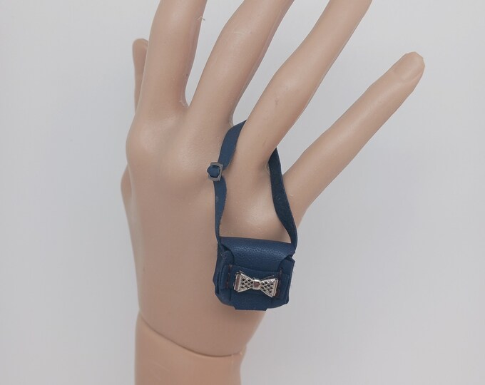 Handmade Tiny Miniature Navy Blue Vinyl Handbag Purse 1:12 Scale ...