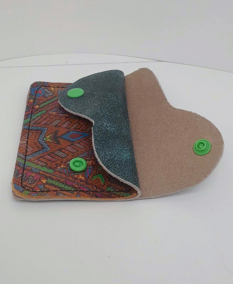 Leather and Printed Suede Double Snap Flap Card Case - Etsy