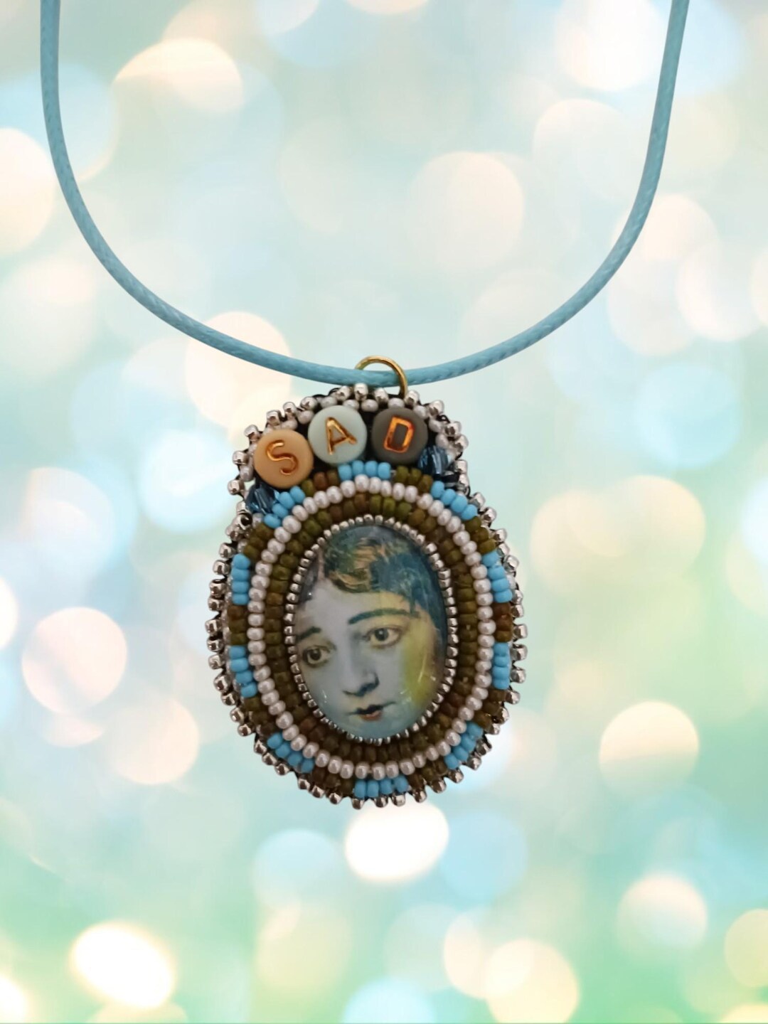 Cameo for the Modern Age Sad Face Pendant Necklace Hand Beaded - Etsy
