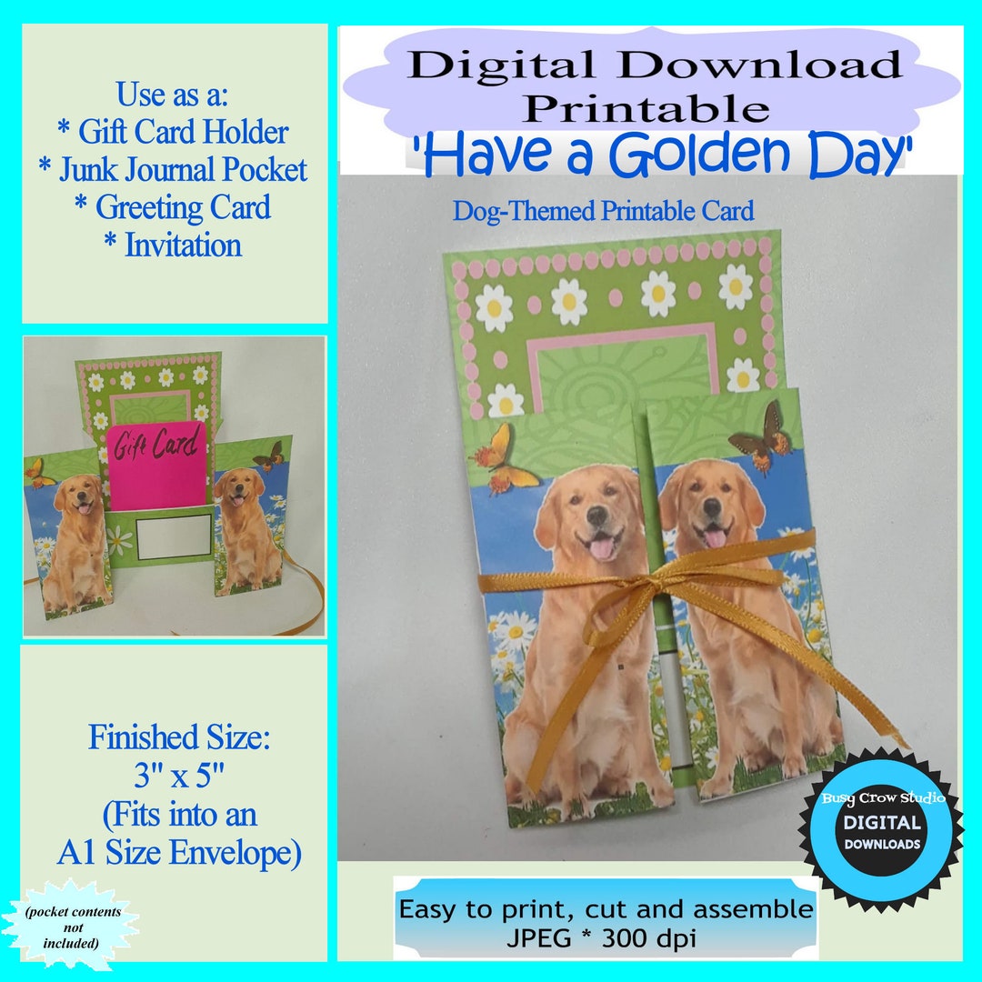 Digital Download Printable Golden Retriever Dog Foldie Pocket for Gift ...