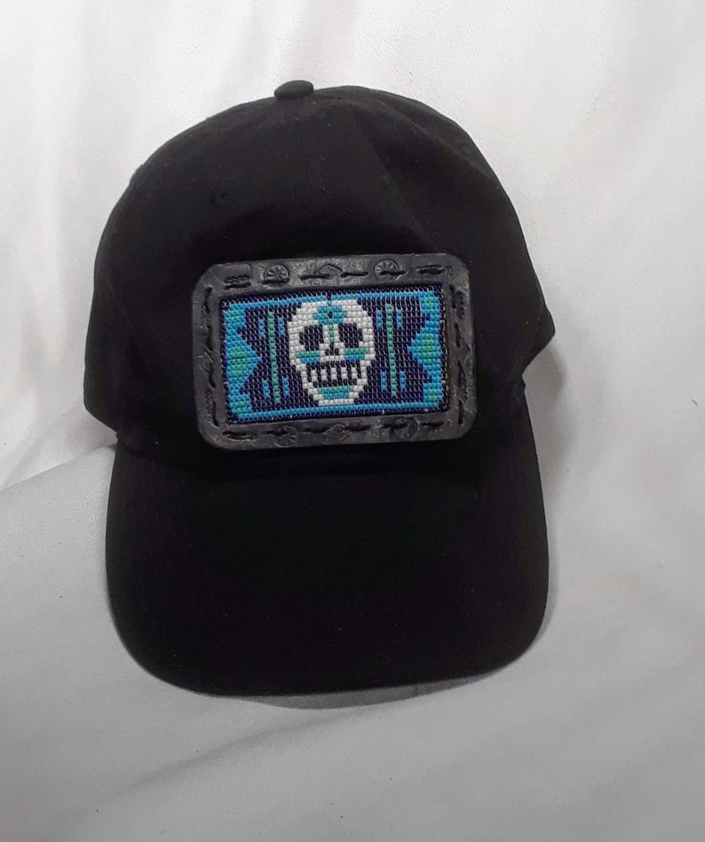 Ball Cap With Beadwork Skull Leather Frame Patch - Etsy