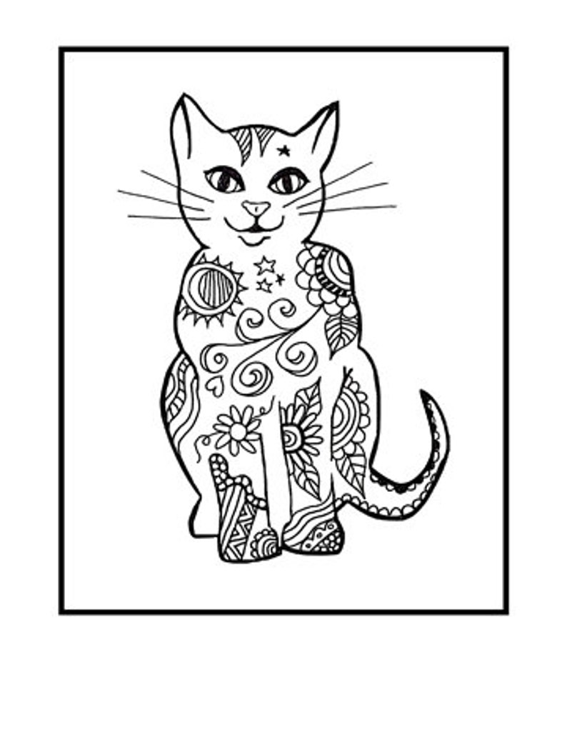 Color Page - Zen Style - Floral Cat - Etsy