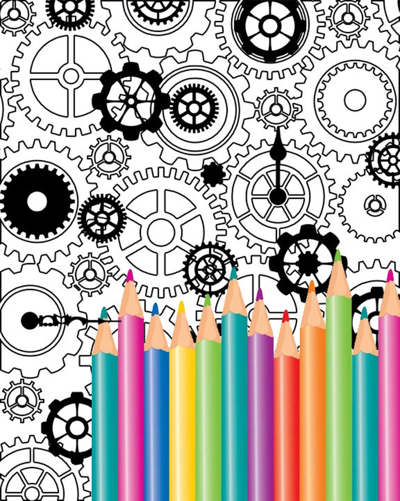Color Page - Zen Style - Steampunk Cogs - Etsy