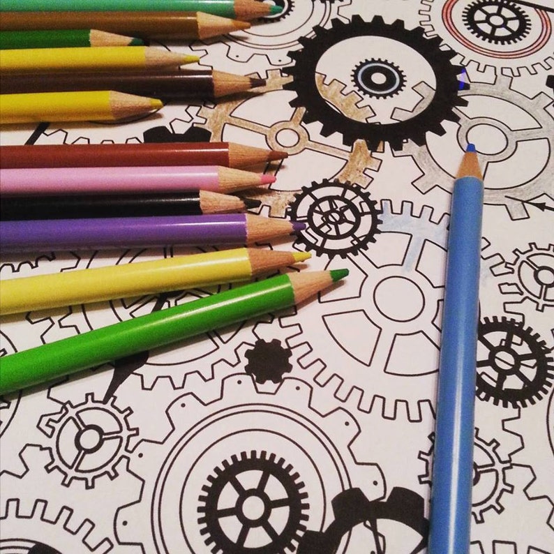 Color Page - Zen Style - Steampunk Cogs - Etsy