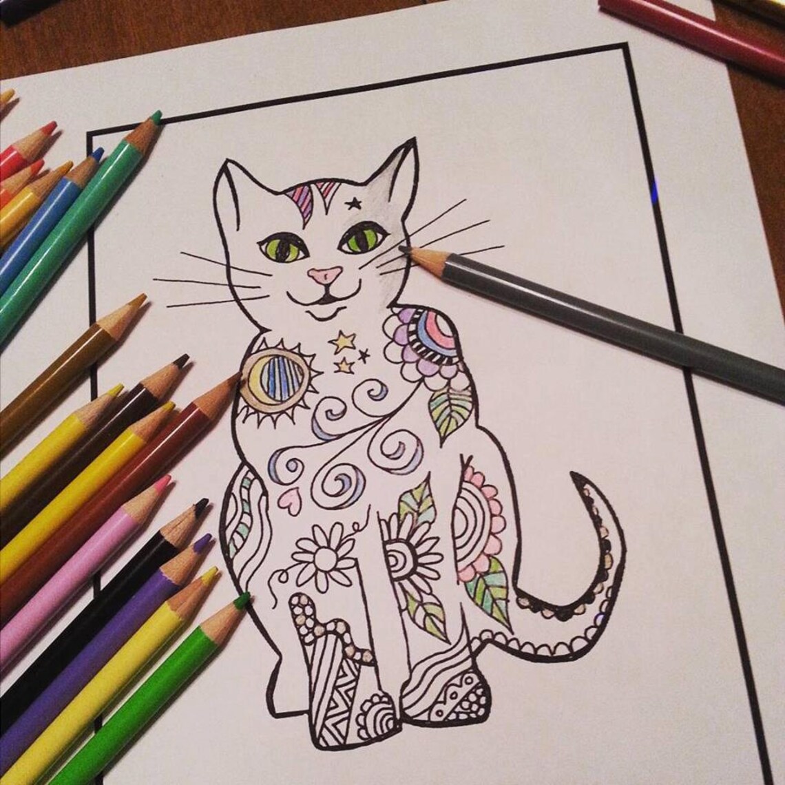 Color Page - Zen Style - Floral Cat - Etsy