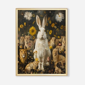 Surrealist Rabbit Painting Framed Wall Art Vintage Original Art Moody ...