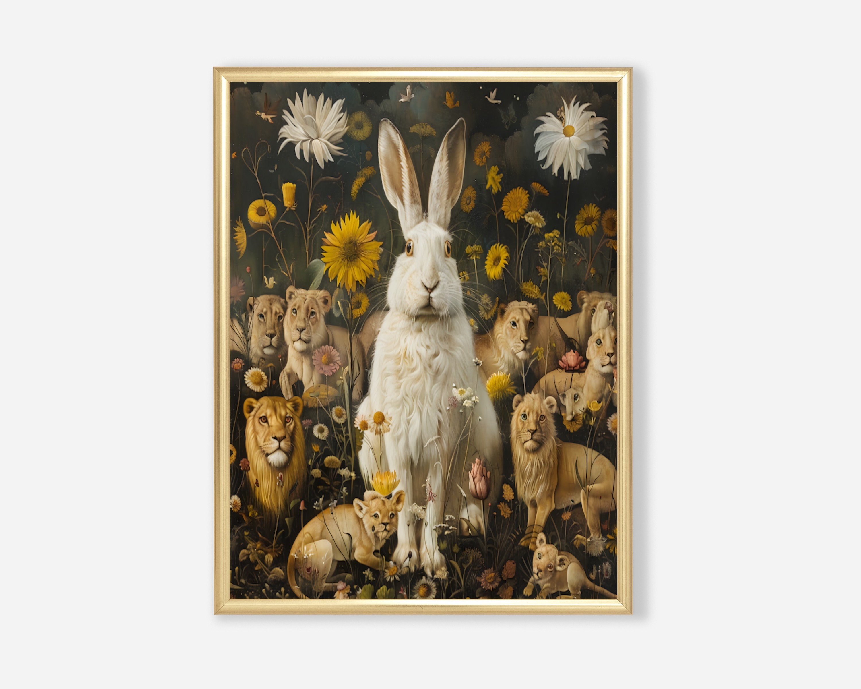 Surrealist Rabbit Painting Framed Wall Art Vintage Original Art Moody ...