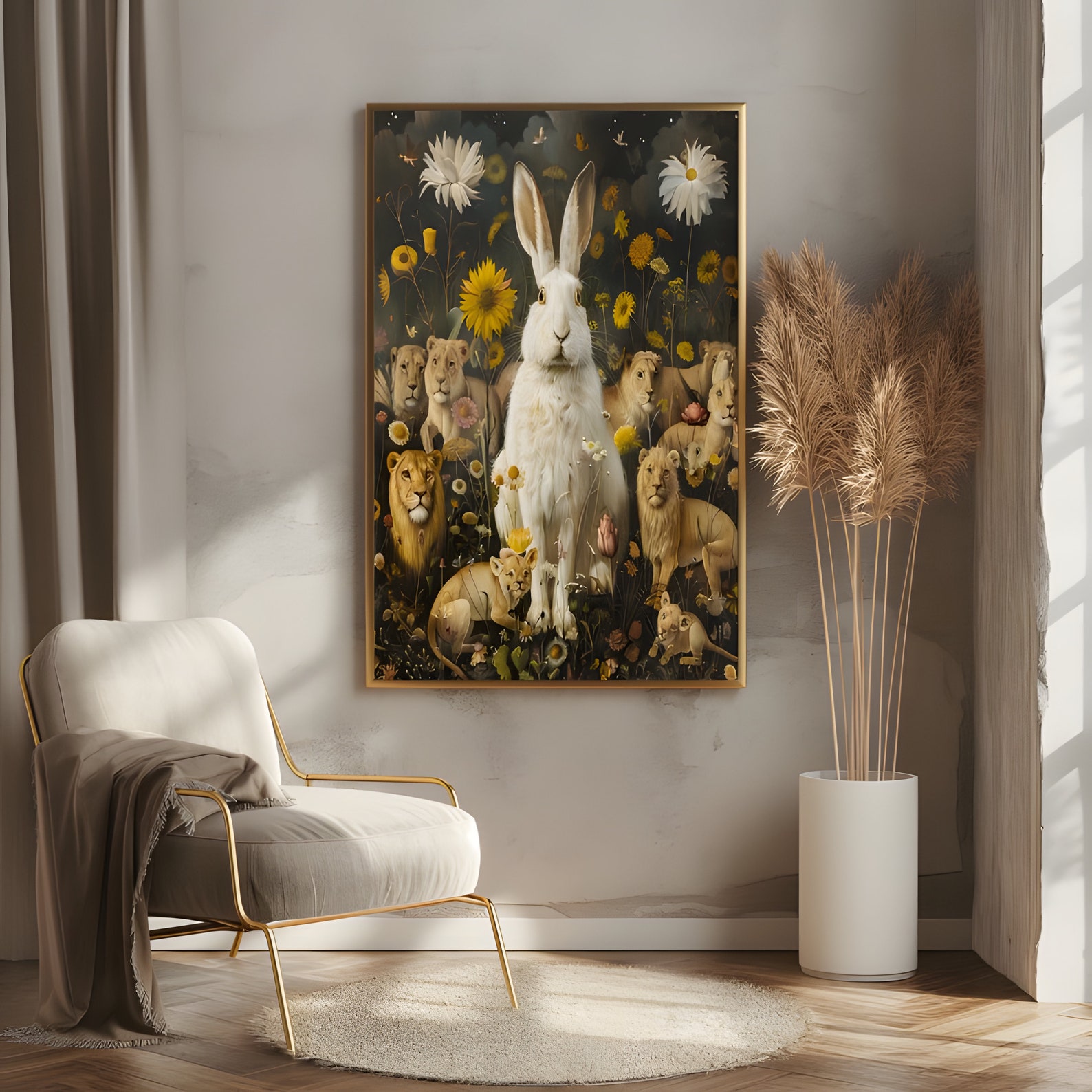 Surrealist Rabbit Painting Framed Wall Art Vintage Original Art Moody ...