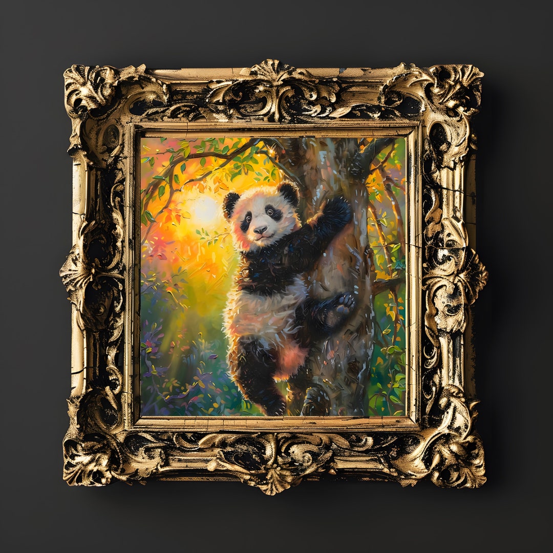 Playful Panda Printable, Framed Wall Art, Downloadable Art, Oil ...