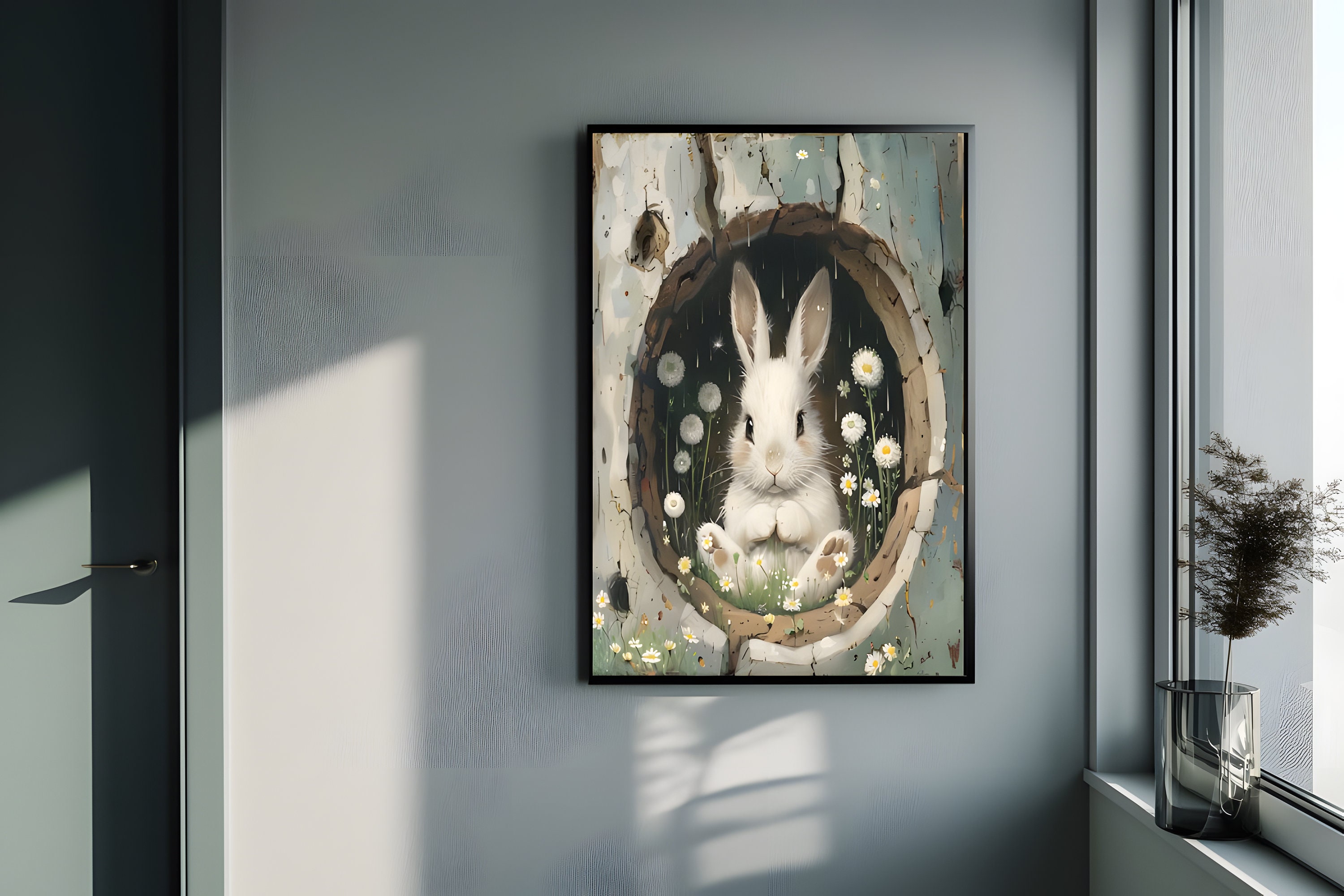 White Rabbit Printable, Framed Wall Art, Oil Painting, Digital Download ...