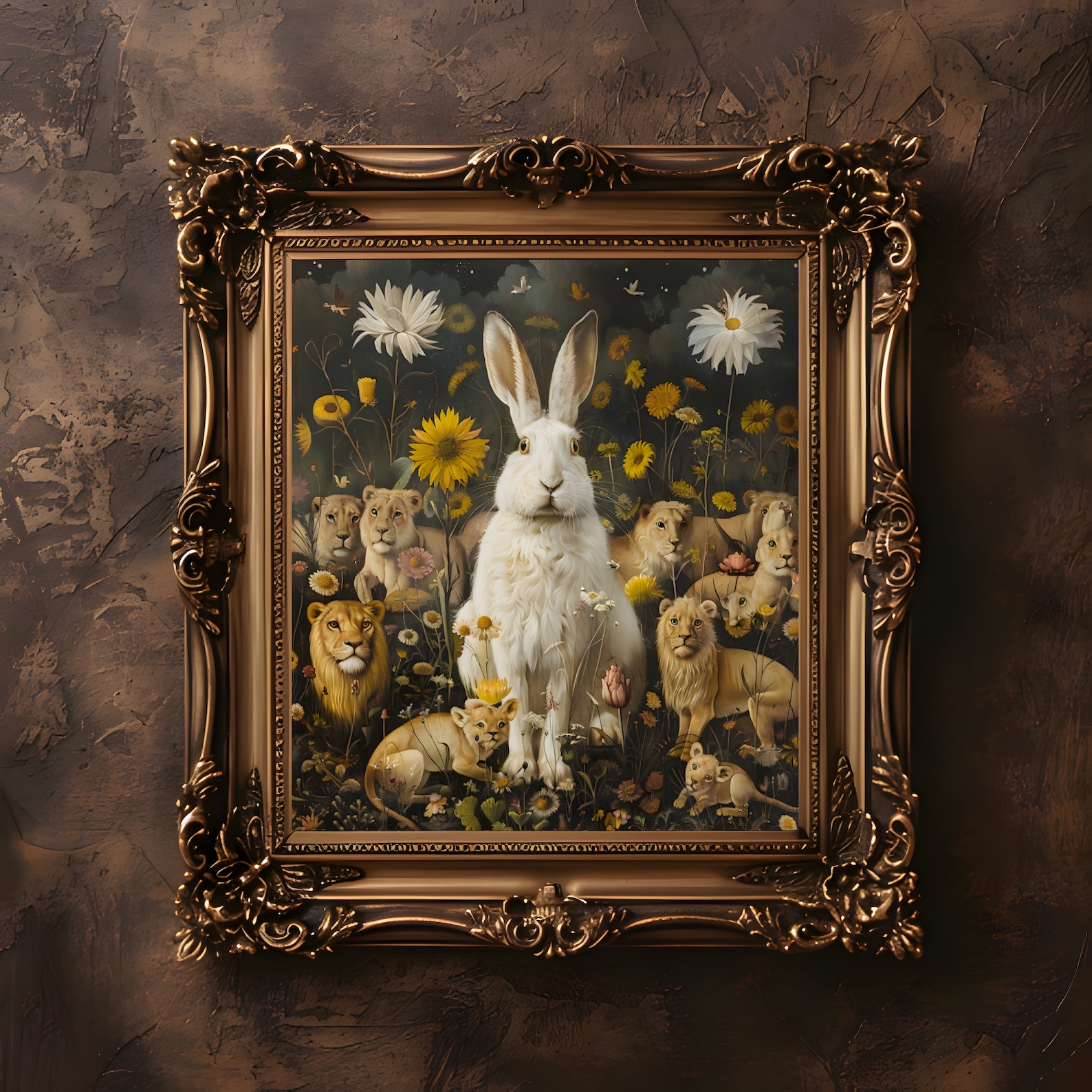 Surrealist Rabbit Painting Framed Wall Art Vintage Original Art Moody ...