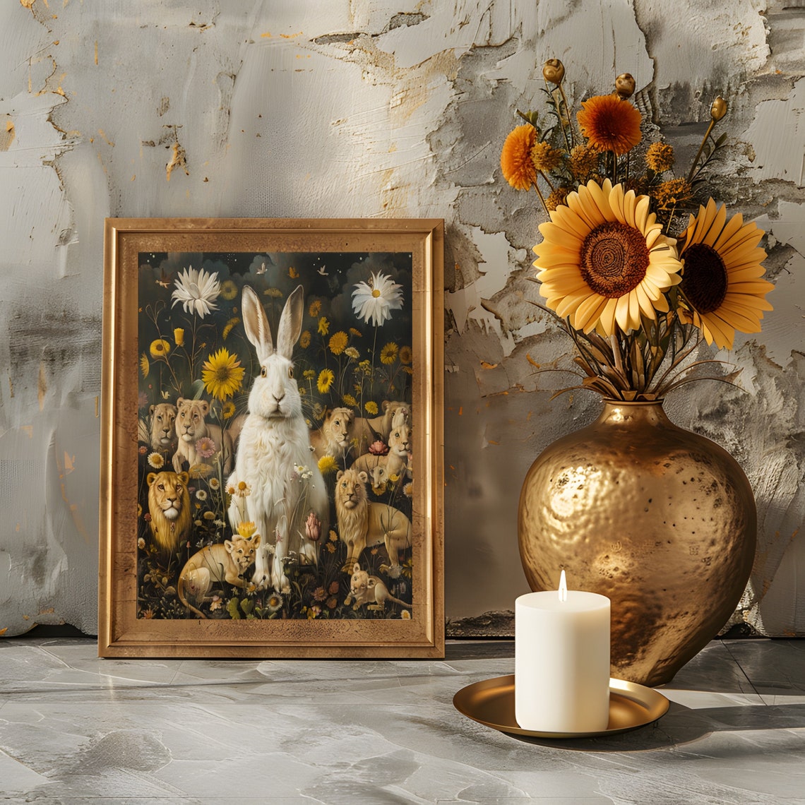 Surrealist Rabbit Painting Framed Wall Art Vintage Original Art Moody ...